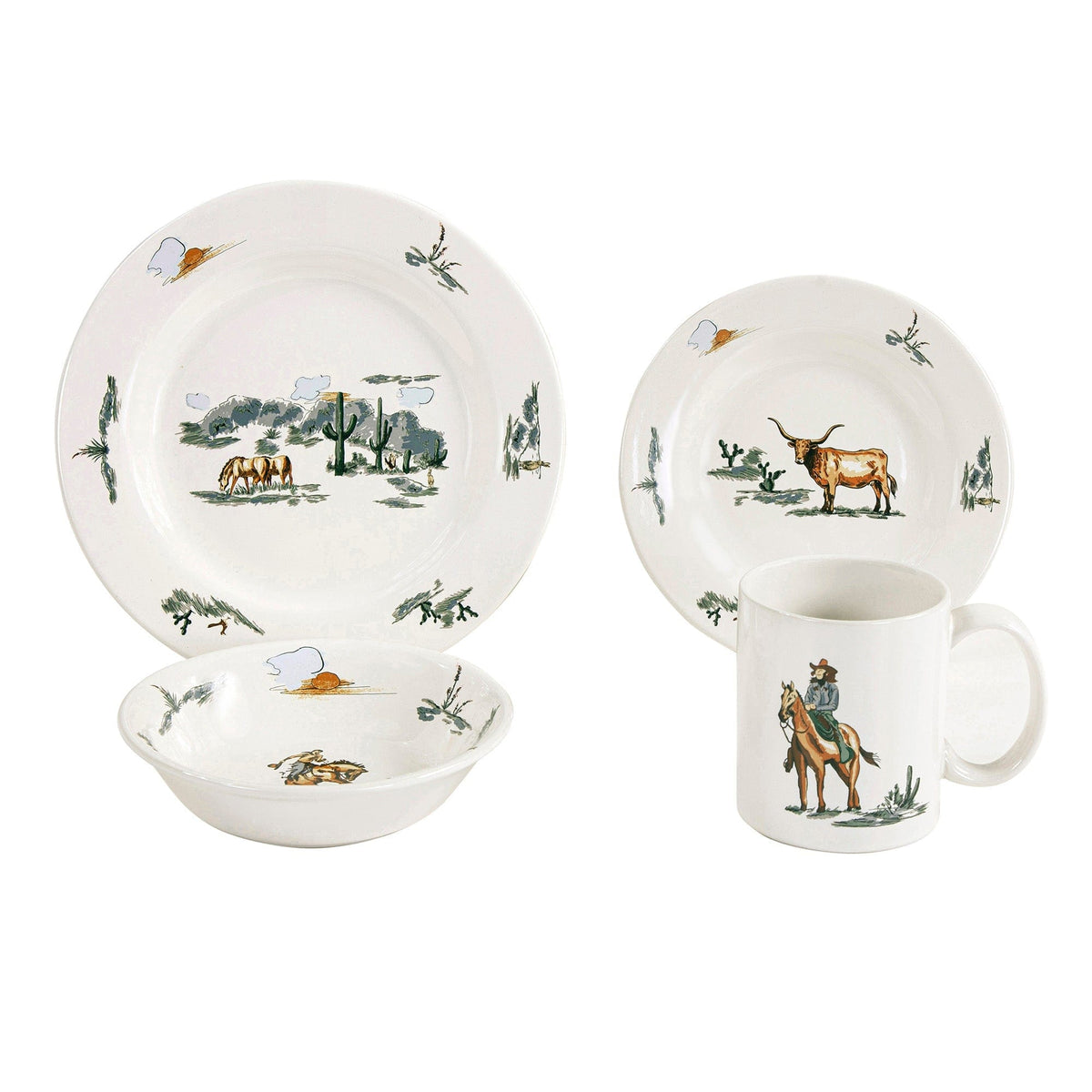 Ranch Life 16PC Ceramic Dinnerware Set, Duffle Bag | Paseo Road