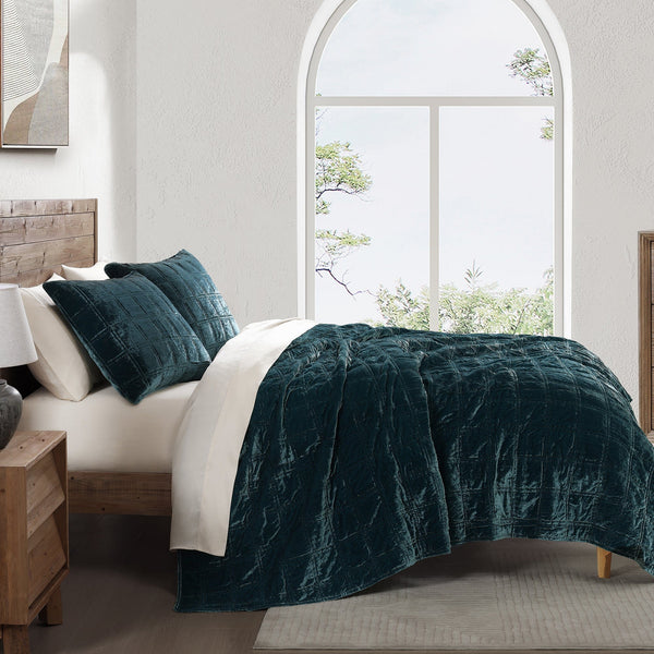 Stella Faux Silk Velvet Double Box Stitch Quilt Set | Paseo Road by ...