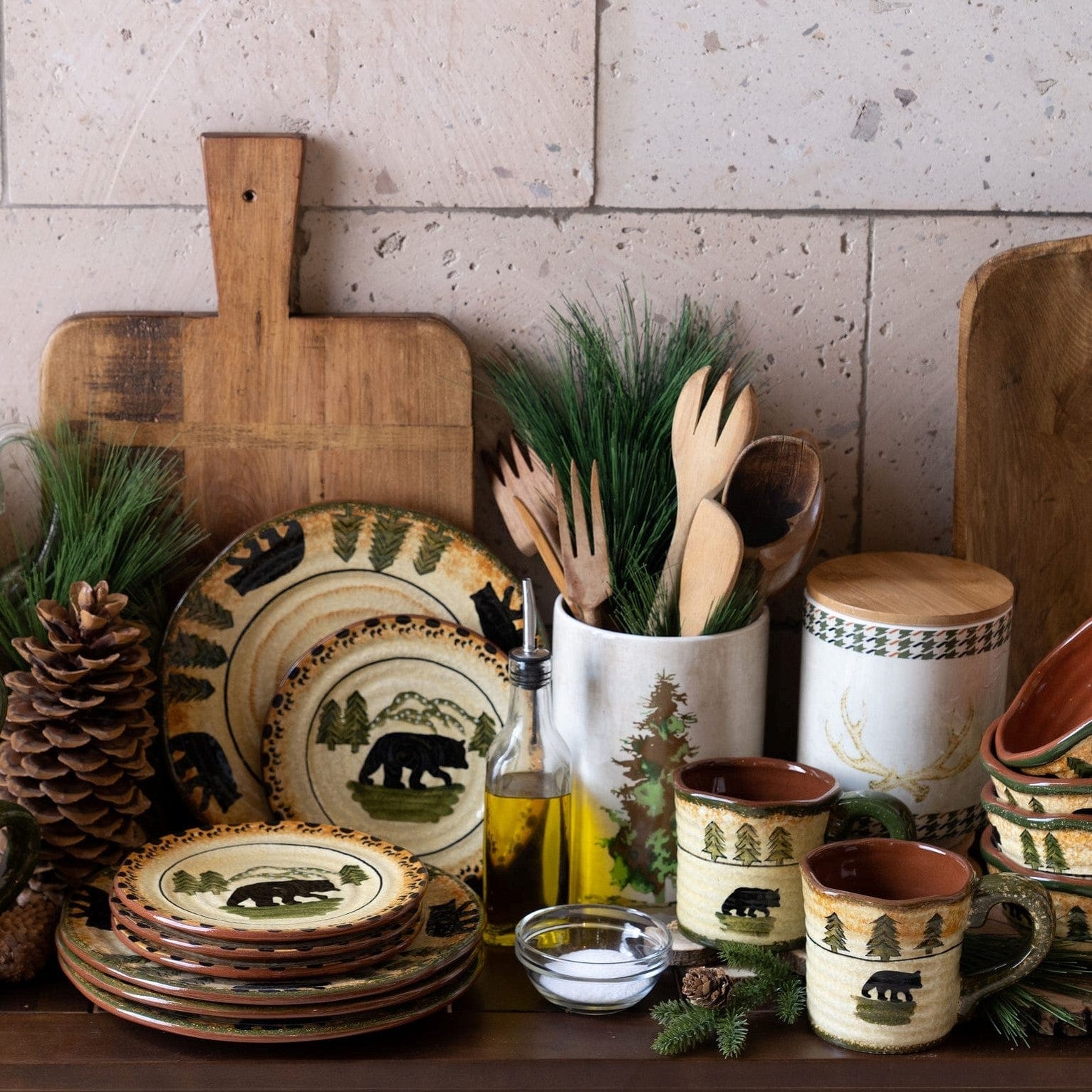 Rustic Bear Dinnerware Set 16PC Ceramic | Paseo Road by HiEnd Accents