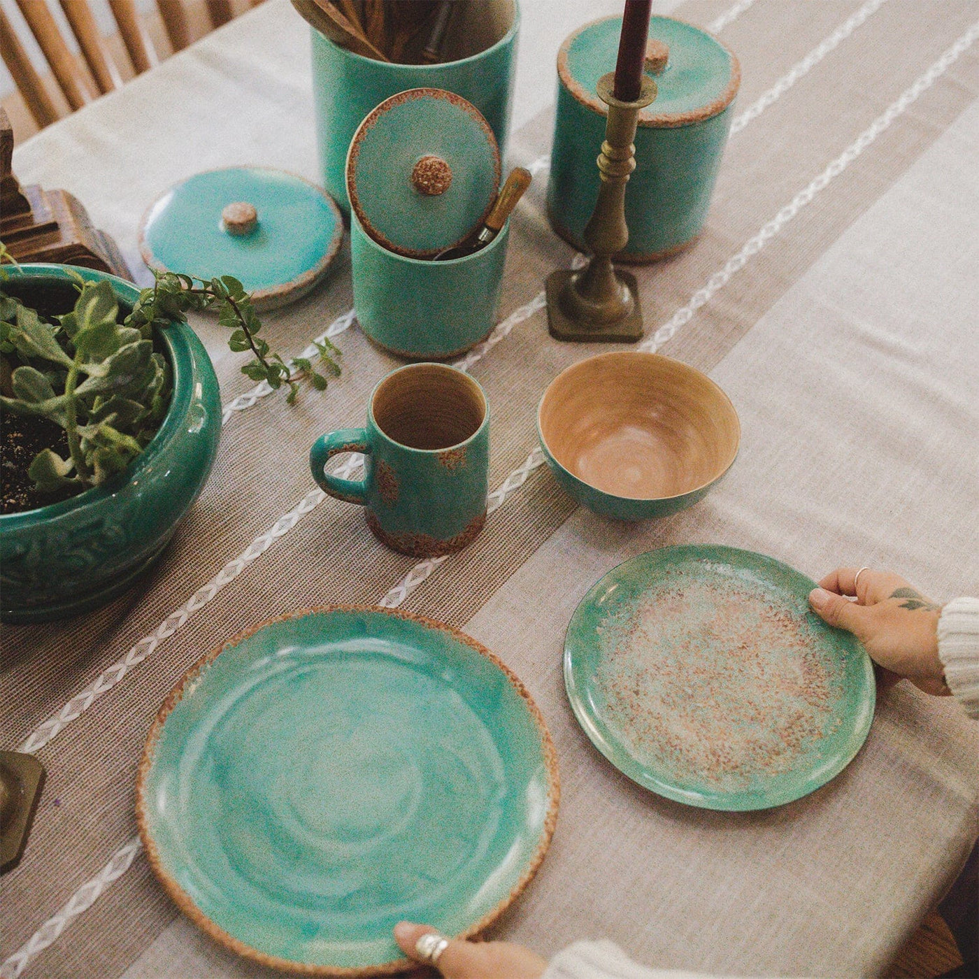 Patina Turquoise 16PC Ceramic Dish Set | Paseo Road by HiEnd Accents