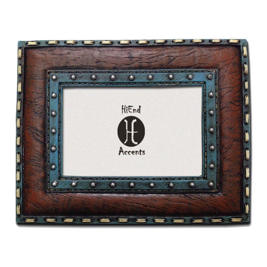 Turquoise Edge w/ Stitching Leather Insert Picture Frame | HiEnd Accents